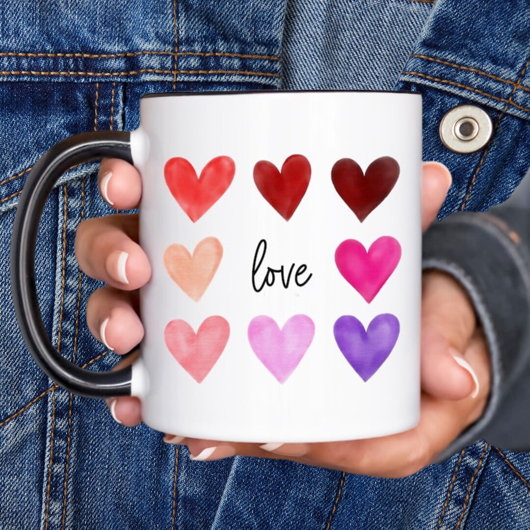 Hearts Mug for Valentines Day, Cute Love Mug, Couple Mug, Heart Coffee ...