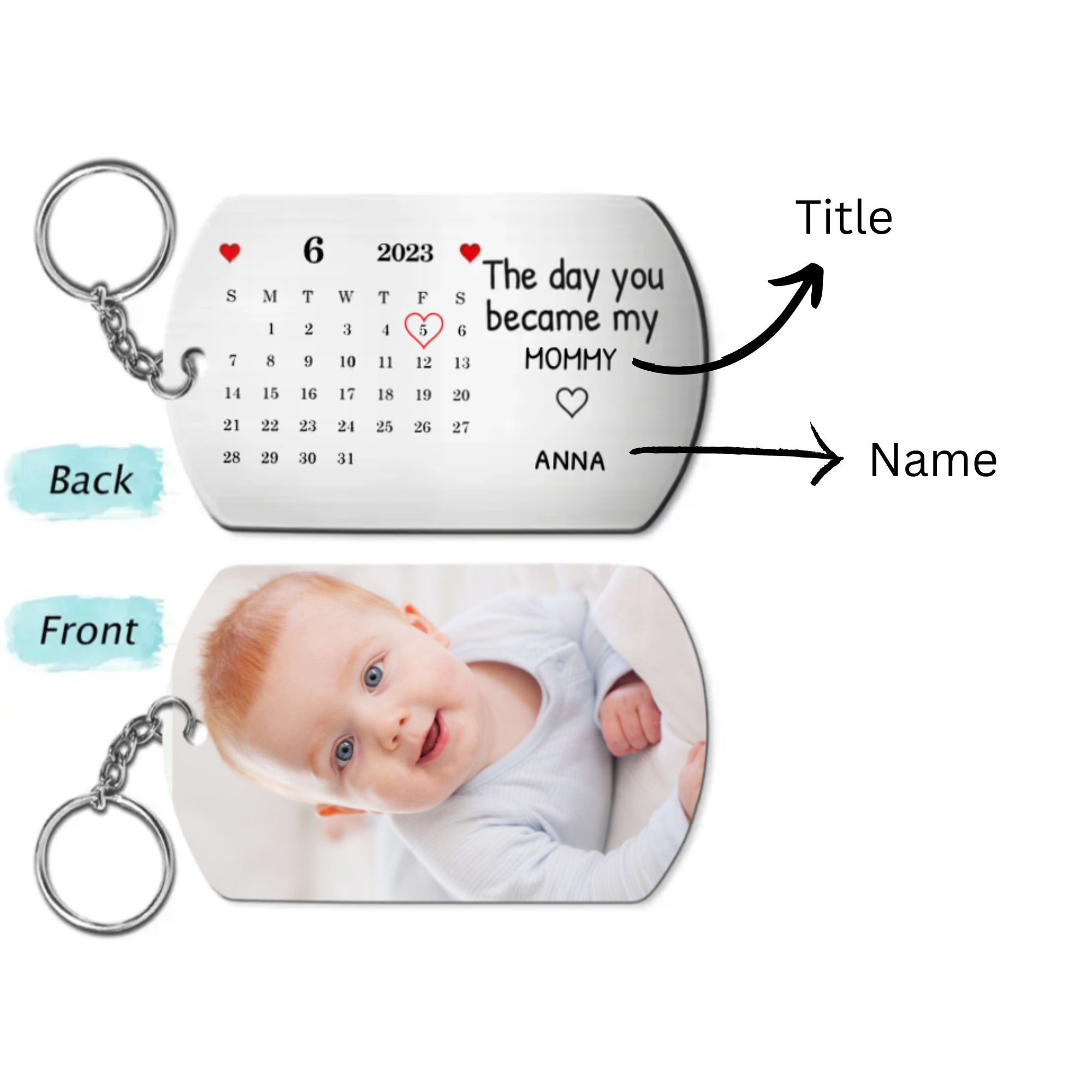 Personalized Photo Keychain, Custom Photo the Day You Became My Mommy ...