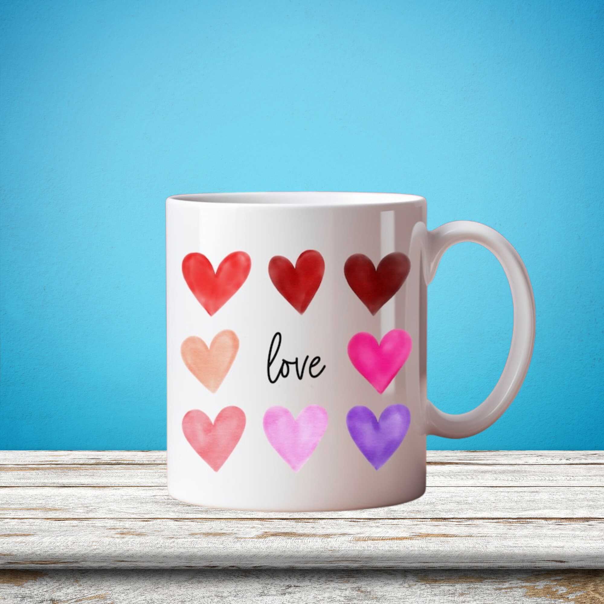 Hearts Mug for Valentines Day, Cute Love Mug, Couple Mug, Heart Coffee ...