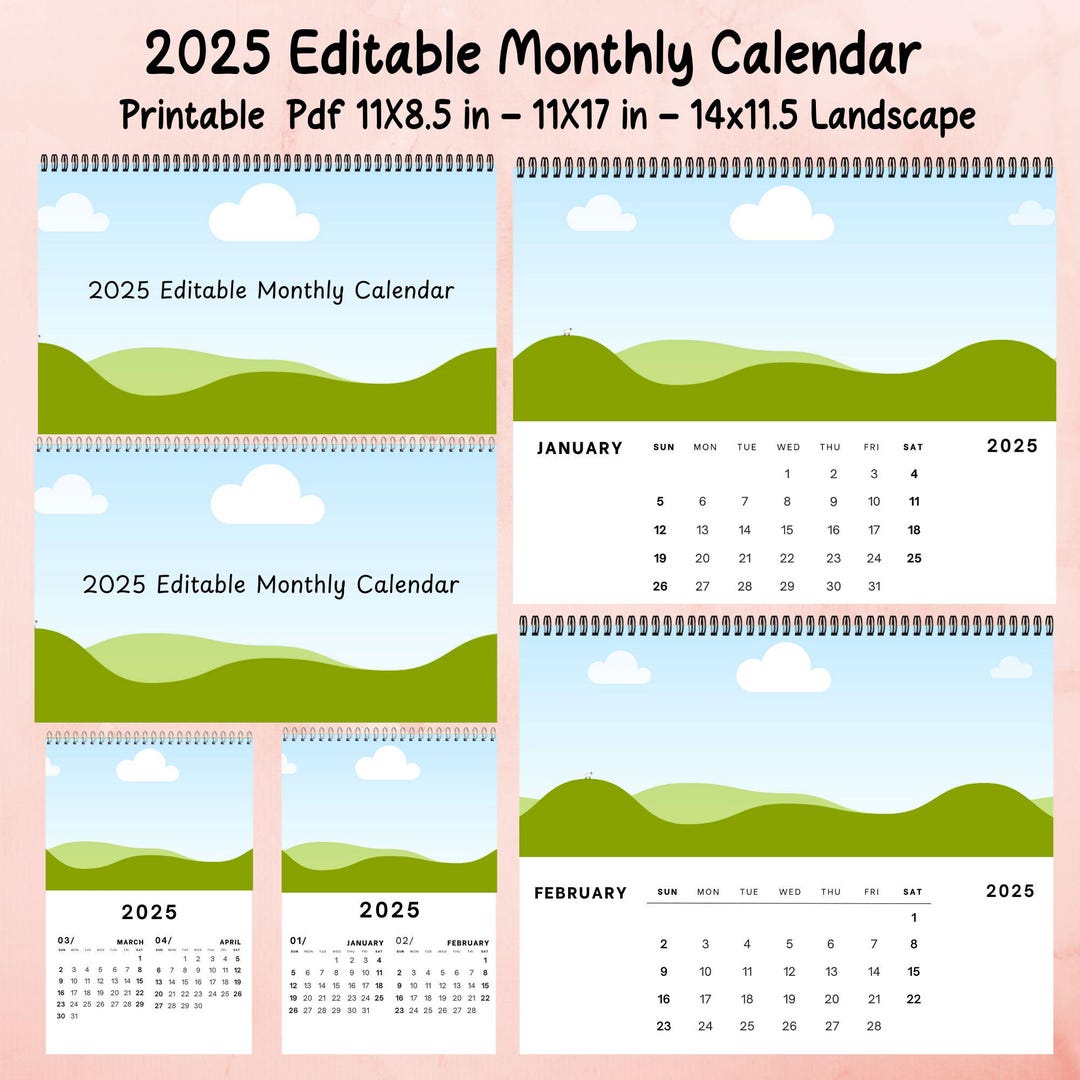 2025 Editable Monthly Calendar, Canva Monthly Calendar, Canva Calendar ...