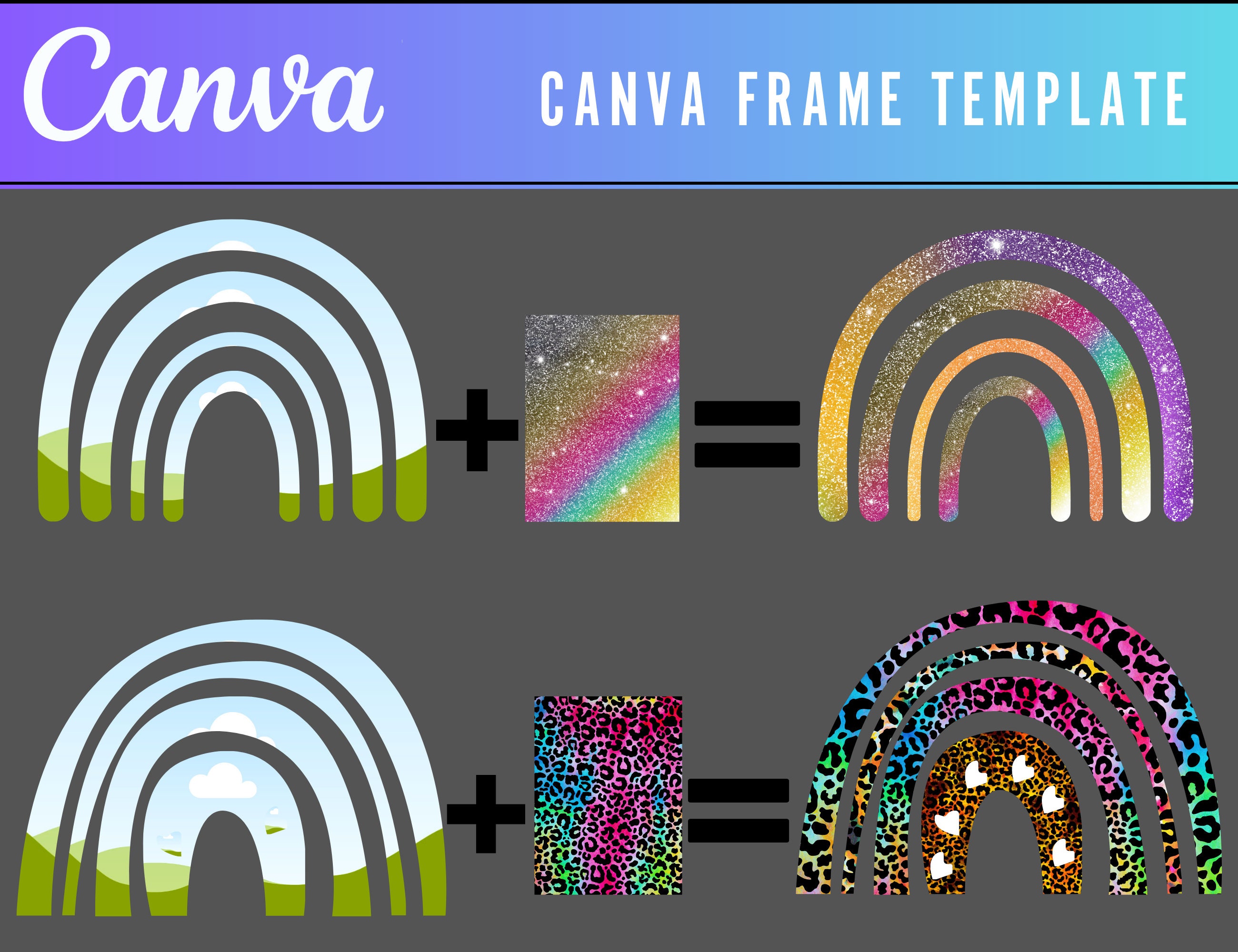 Editable Canva Frames Bundle: Set of 12 Boho Rainbows Easy - Etsy