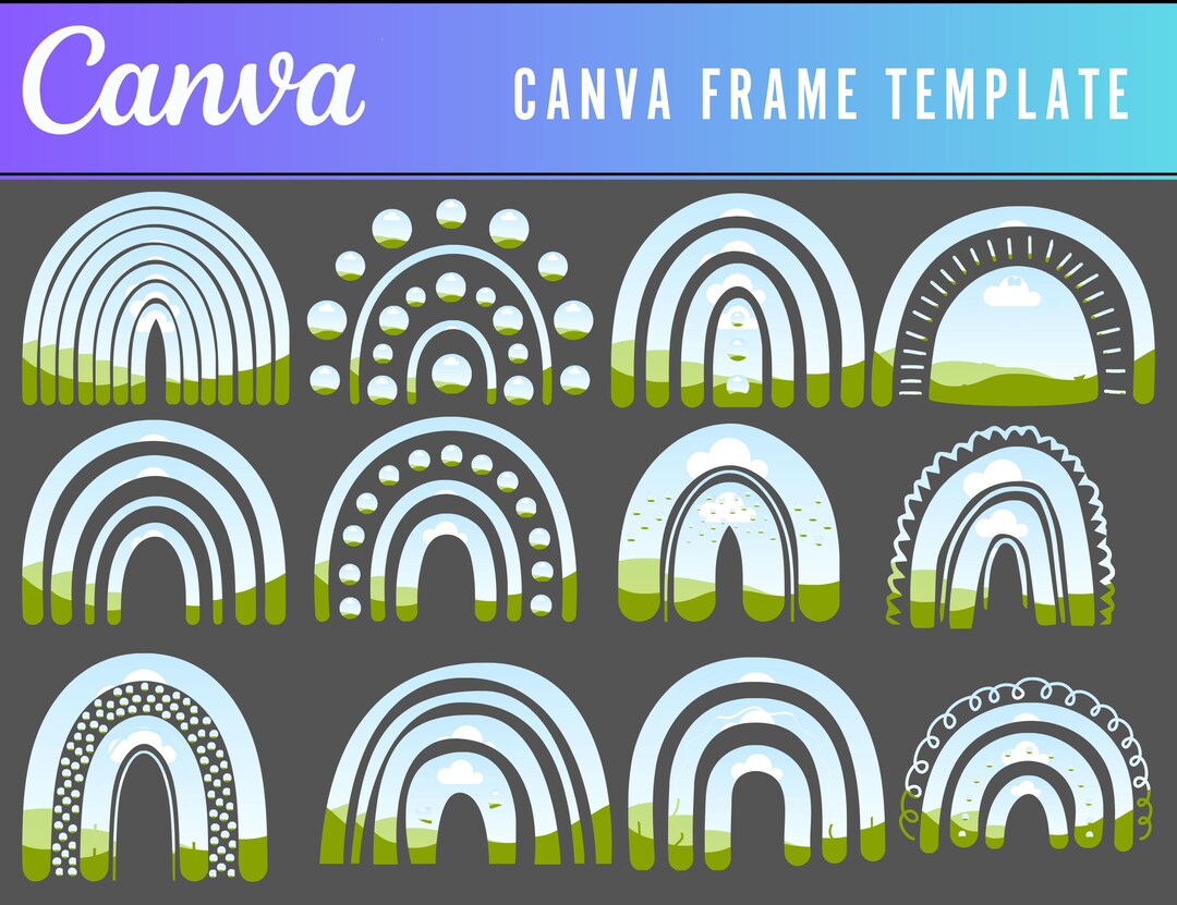 Editable Canva Frames Bundle: Set of 12 Boho Rainbows | Easy Drag and ...