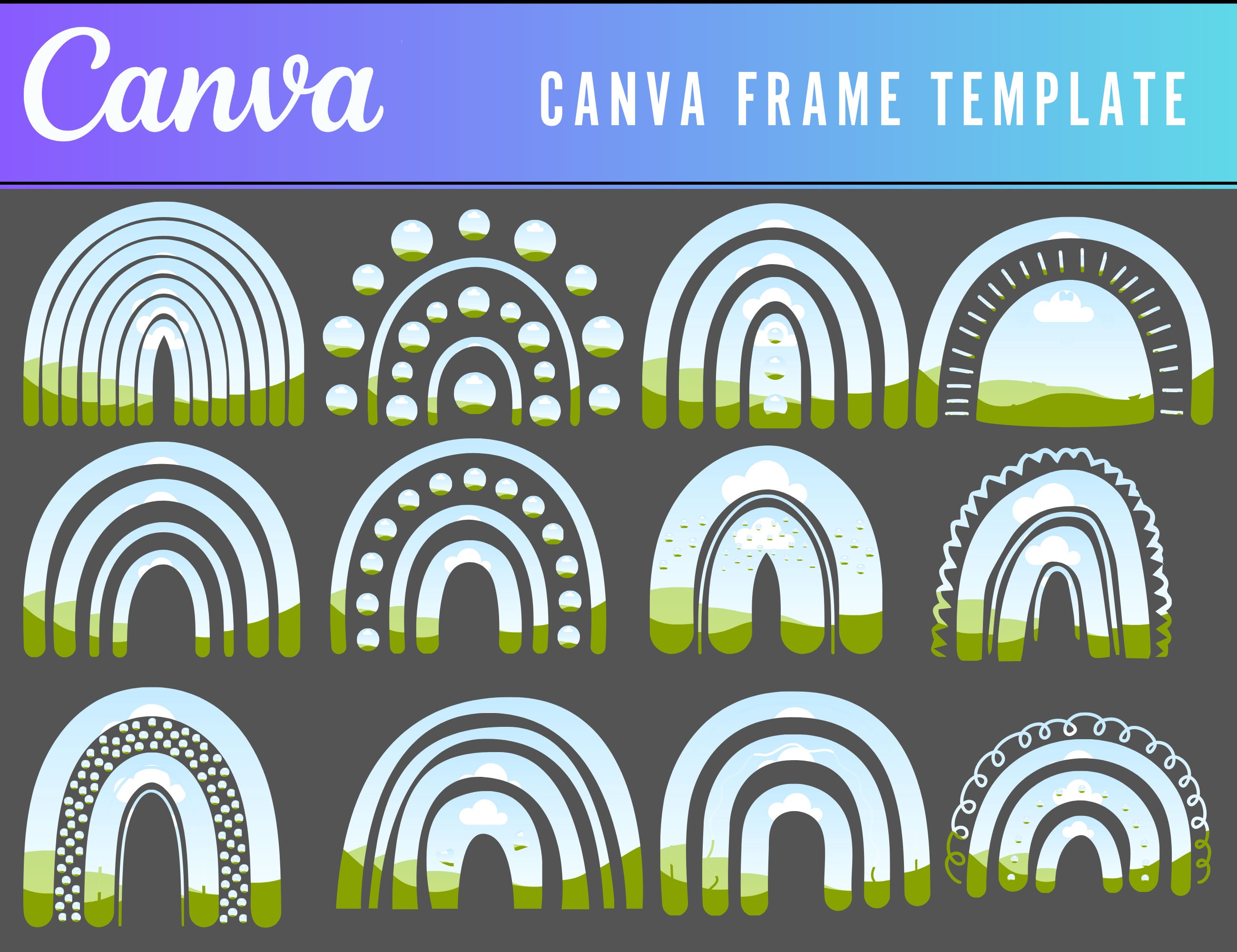 Editable Canva Frames Bundle: Set of 12 Boho Rainbows | Easy Drag and ...