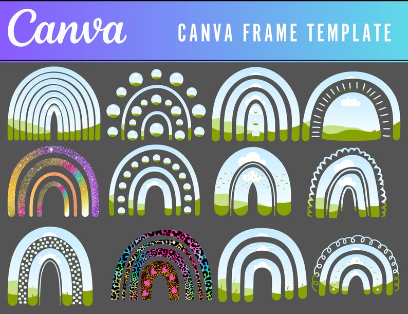 Editable Canva Frames Bundle: Set of 12 Boho Rainbows Easy - Etsy