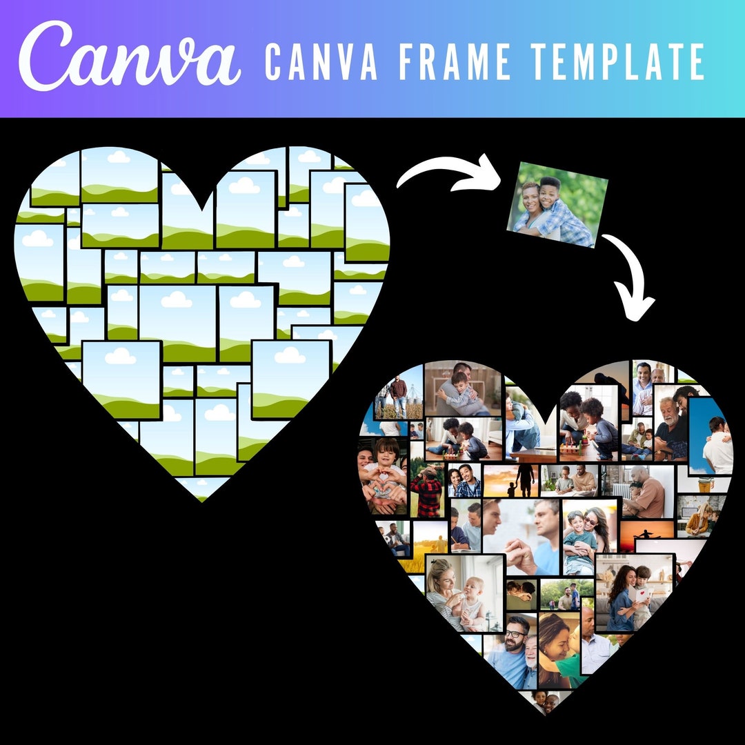 Heart Photo Collage Canva Template ,DIY Heart Photo Collage Design on ...