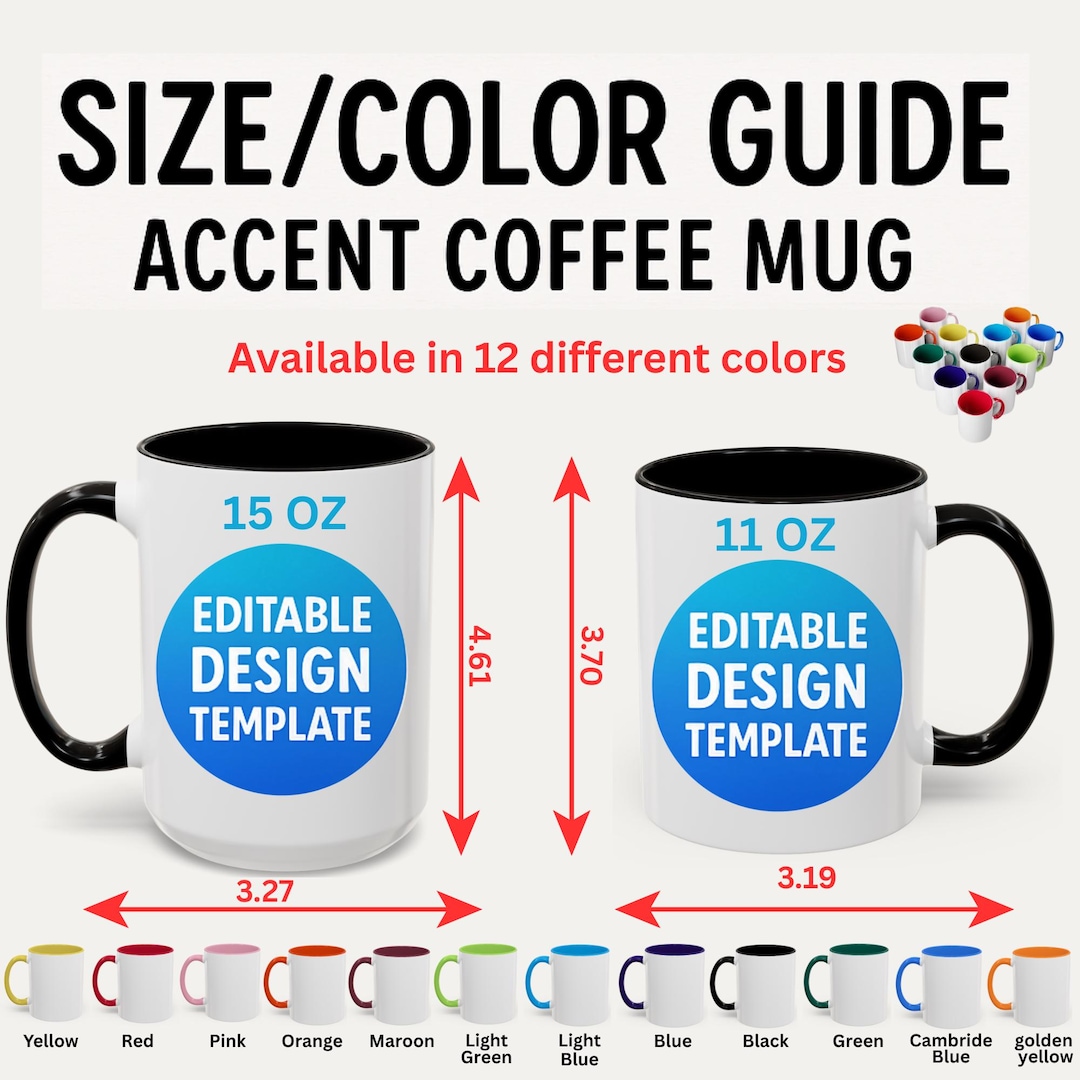 Accent Mug Size Guide Canva Template, Two Tone Mug Size Chart for ...