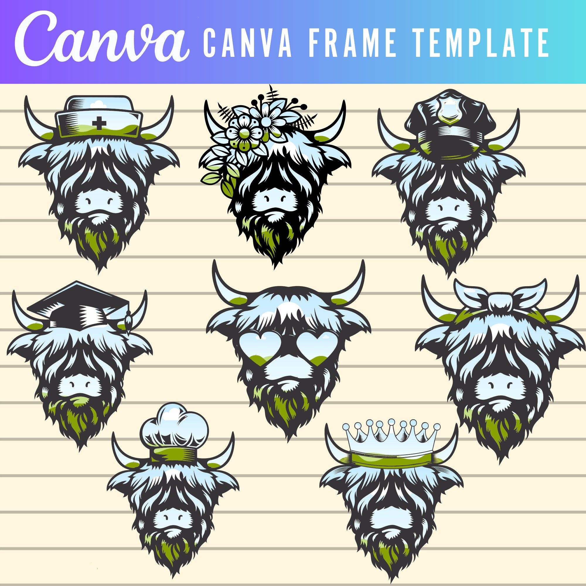 Canva Frames Bundlemake Your Own Cow Face on CANVA , Sublimation Design ...