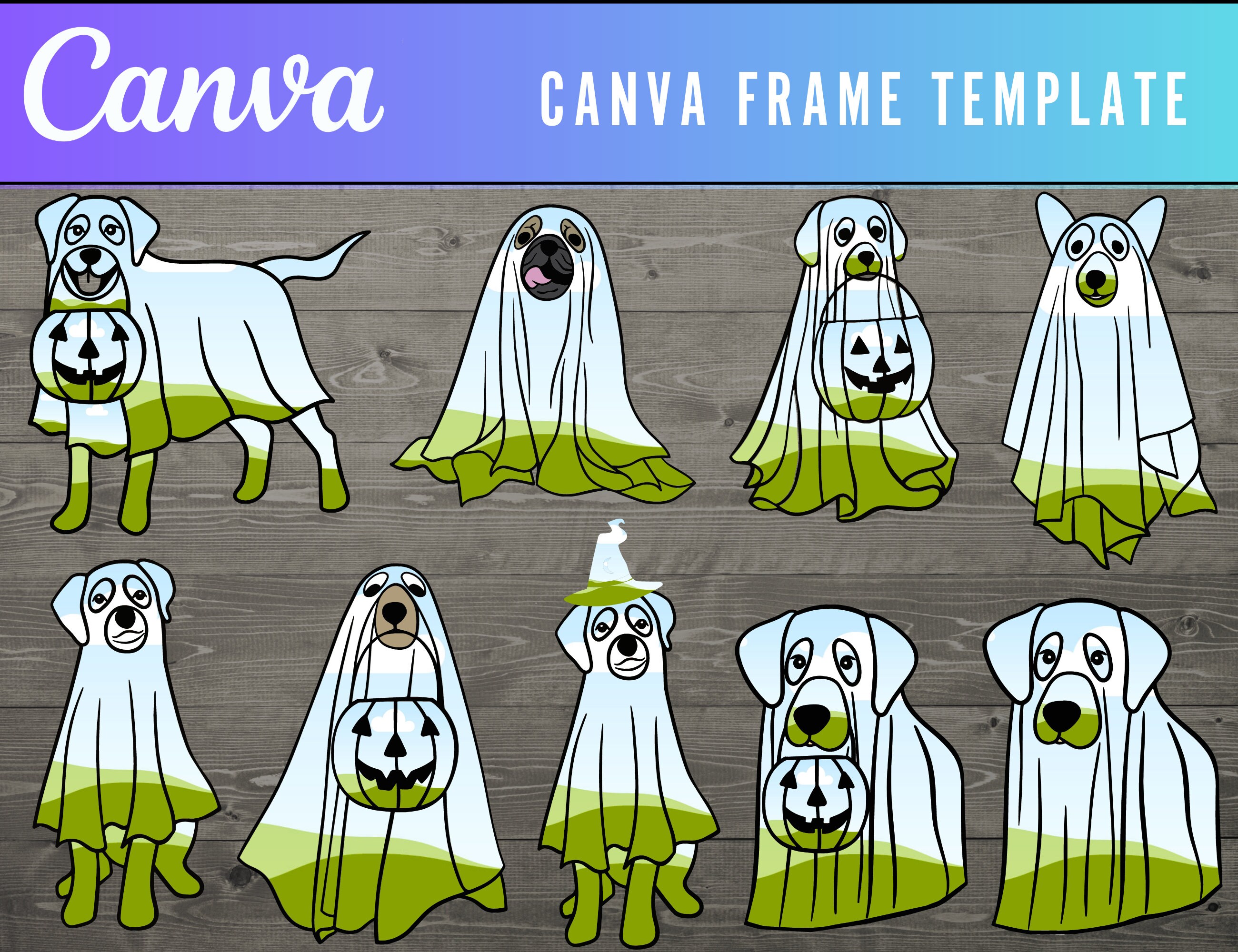 Ghost Dog Retro Spooky Season Canva Frame Template Ghost Dog - Etsy