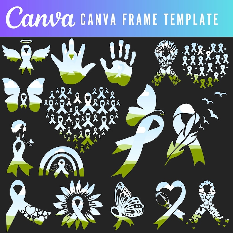 Canva Frame Bundle , Canva Cancer Ribbon Template| Editable Ribbon ...