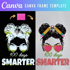 100 Days Smarter Girls Messy Bun Hair 100th Day of School PNG 100 Days ...