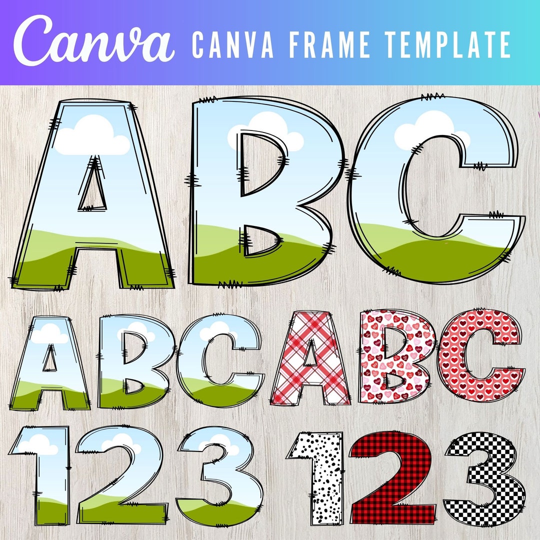 Canva Frame Doodle Alphabet UPPERCASE, and Numbers, Editable Canva ...