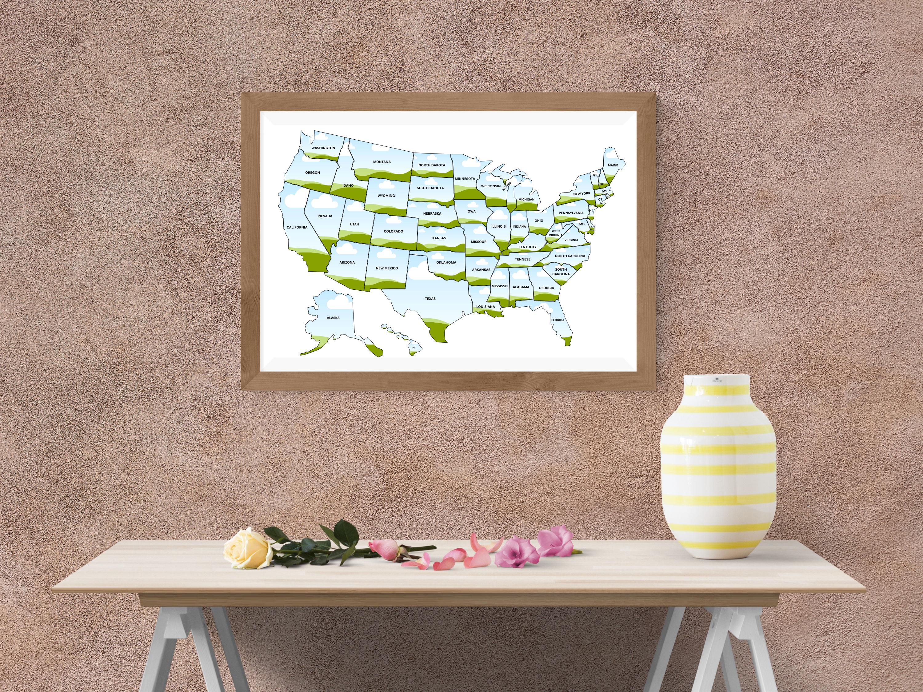 USA Map Canva Frame Bundle – Fill Your Own 50 States | United States ...