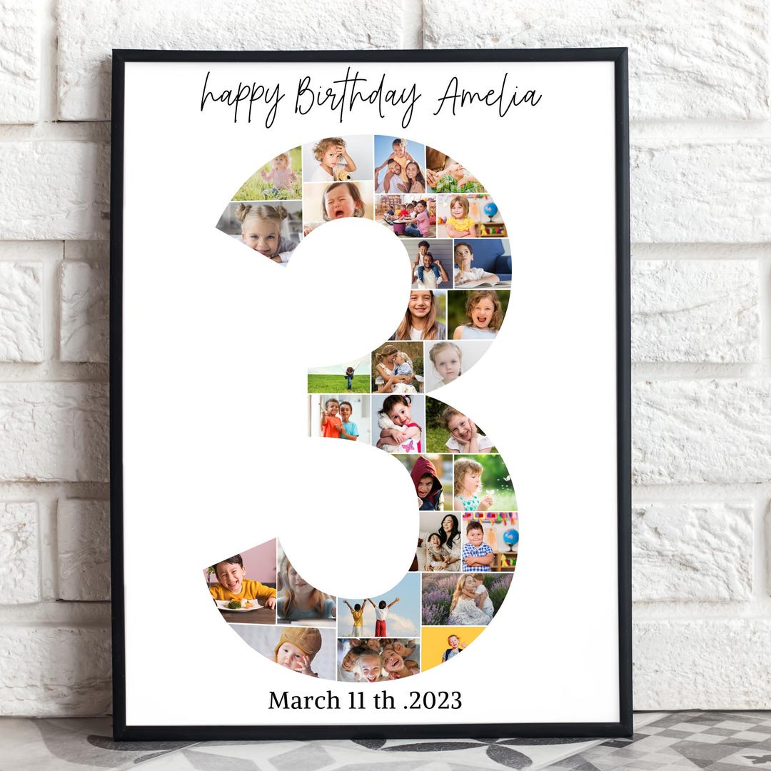 3rd Birthday Photo Collage Template, Number 3 Keepsake (canva Template ...