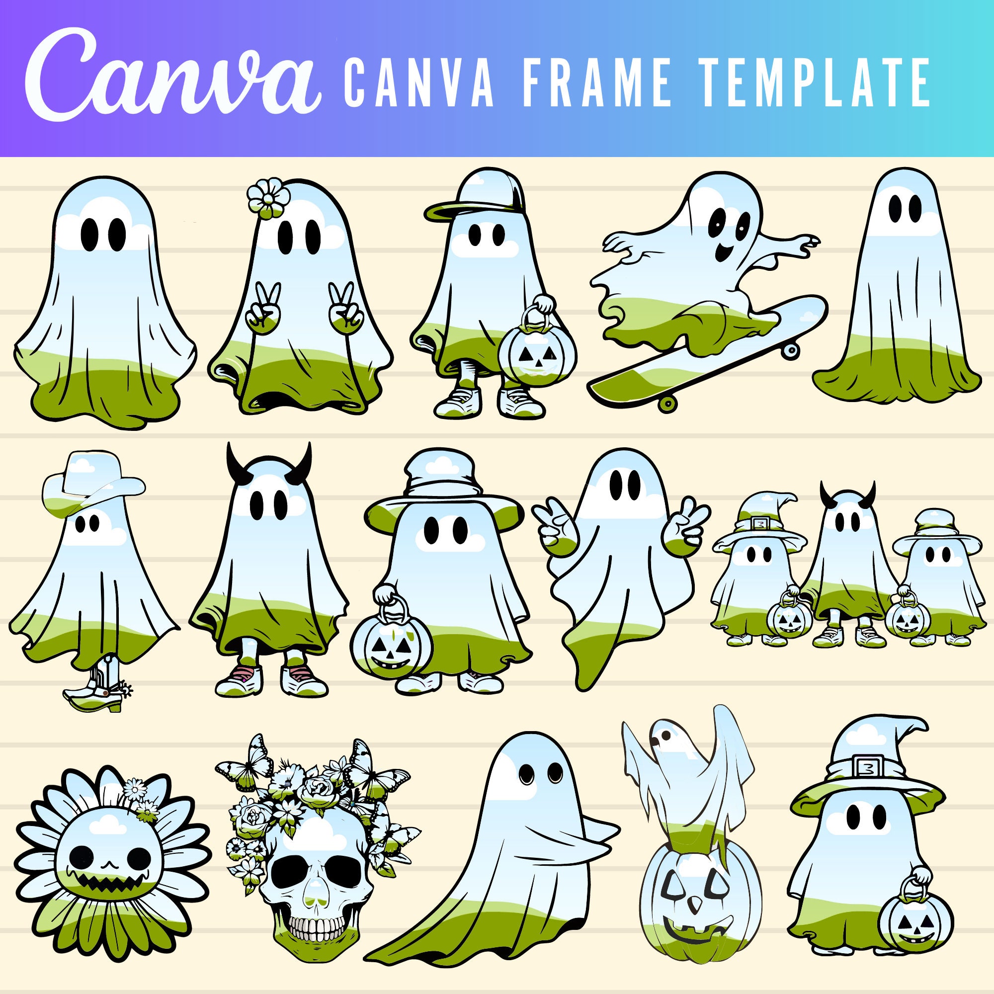 Canva Frames Shoe Print Canva Frames ,ghost Canva Frames Bundle ,spooky ...