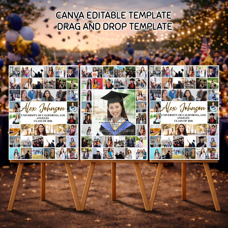 Graduation Photo Collage Template, Editable Canva Welcome Sign (digital ...