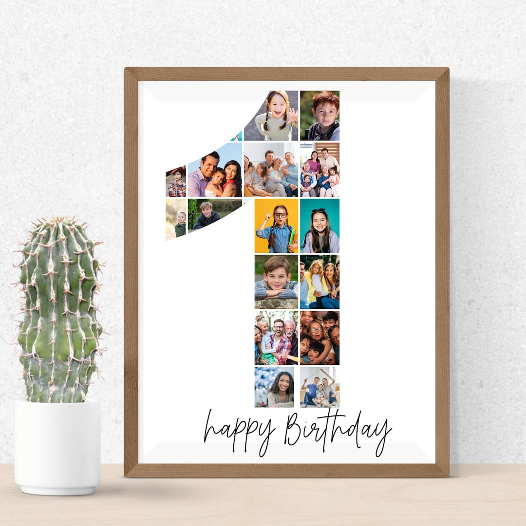 1st Birthday Photo Collage Template, Number 1 Collage, First Birthday ...