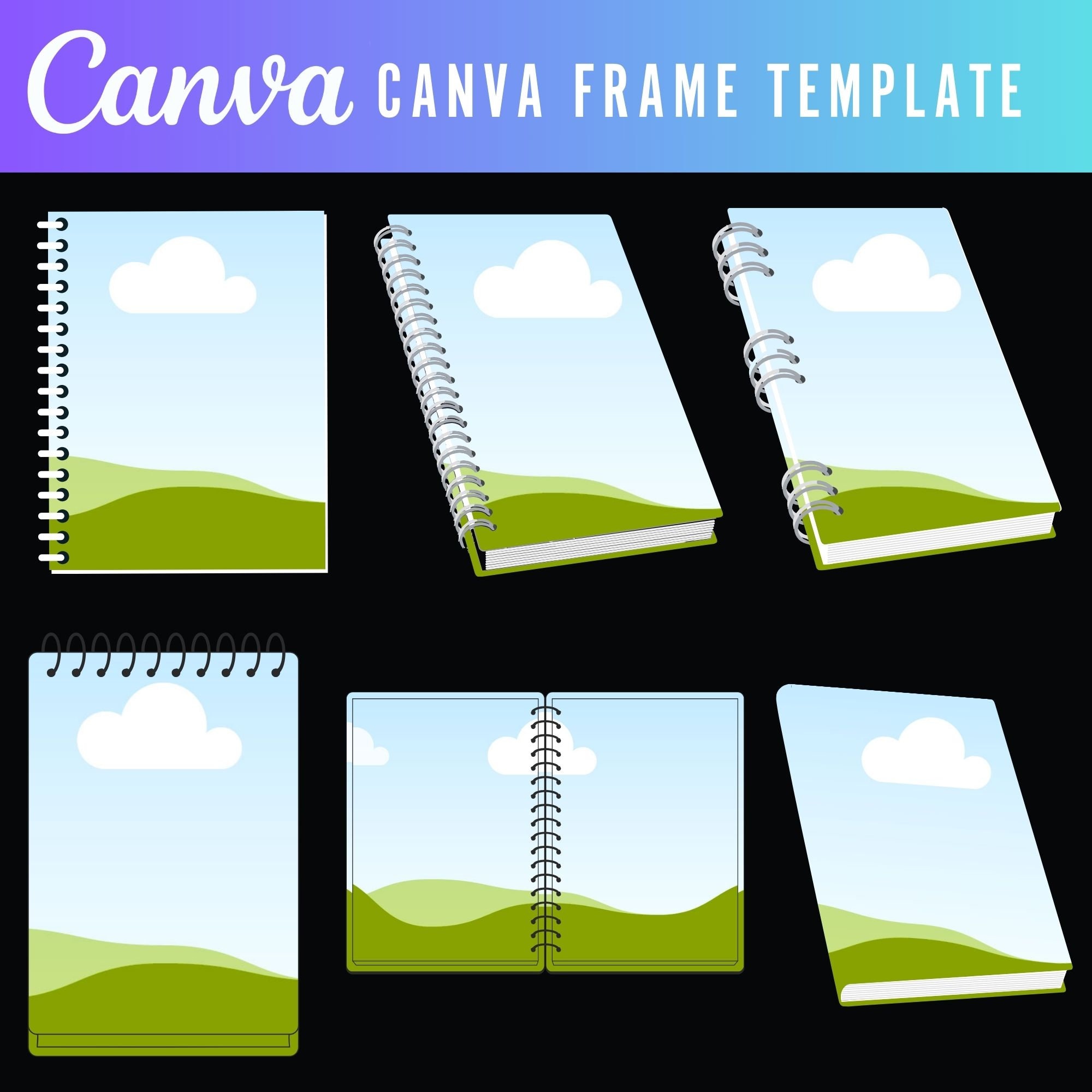 Paquete de marcos de Canva / Maqueta de cuaderno en espiral para Canva ...