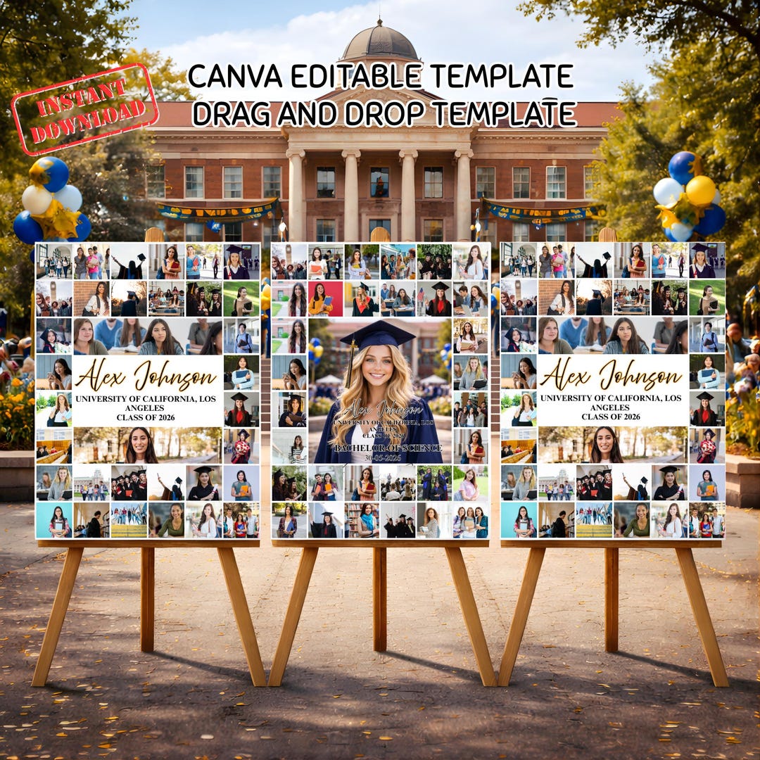 Graduation Photo Collage Template, Editable Canva Welcome Sign (digital ...