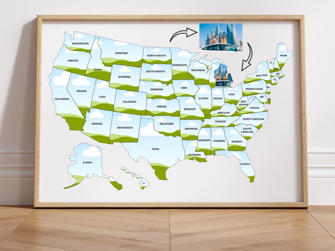 USA Map Canva Frame Bundle – Fill Your Own 50 States | United States ...