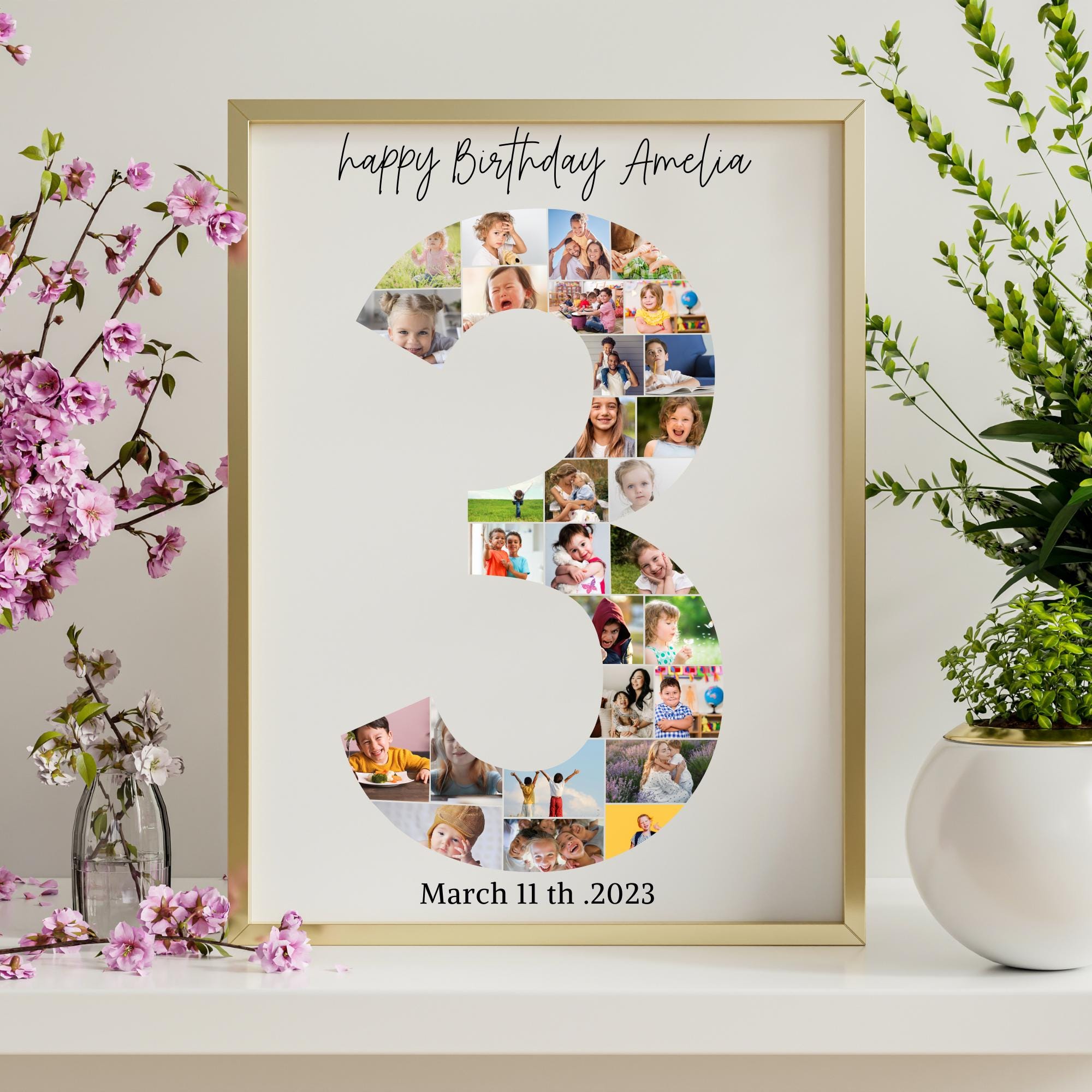 3rd Birthday Photo Collage Template, Number 3 Keepsake (canva Template ...