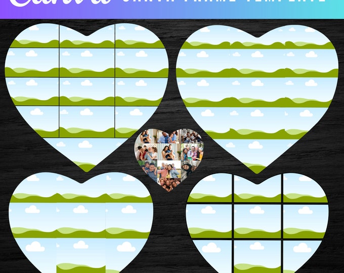 Heart Collage Template, Instantly Editable, Heart Photo Collage ...