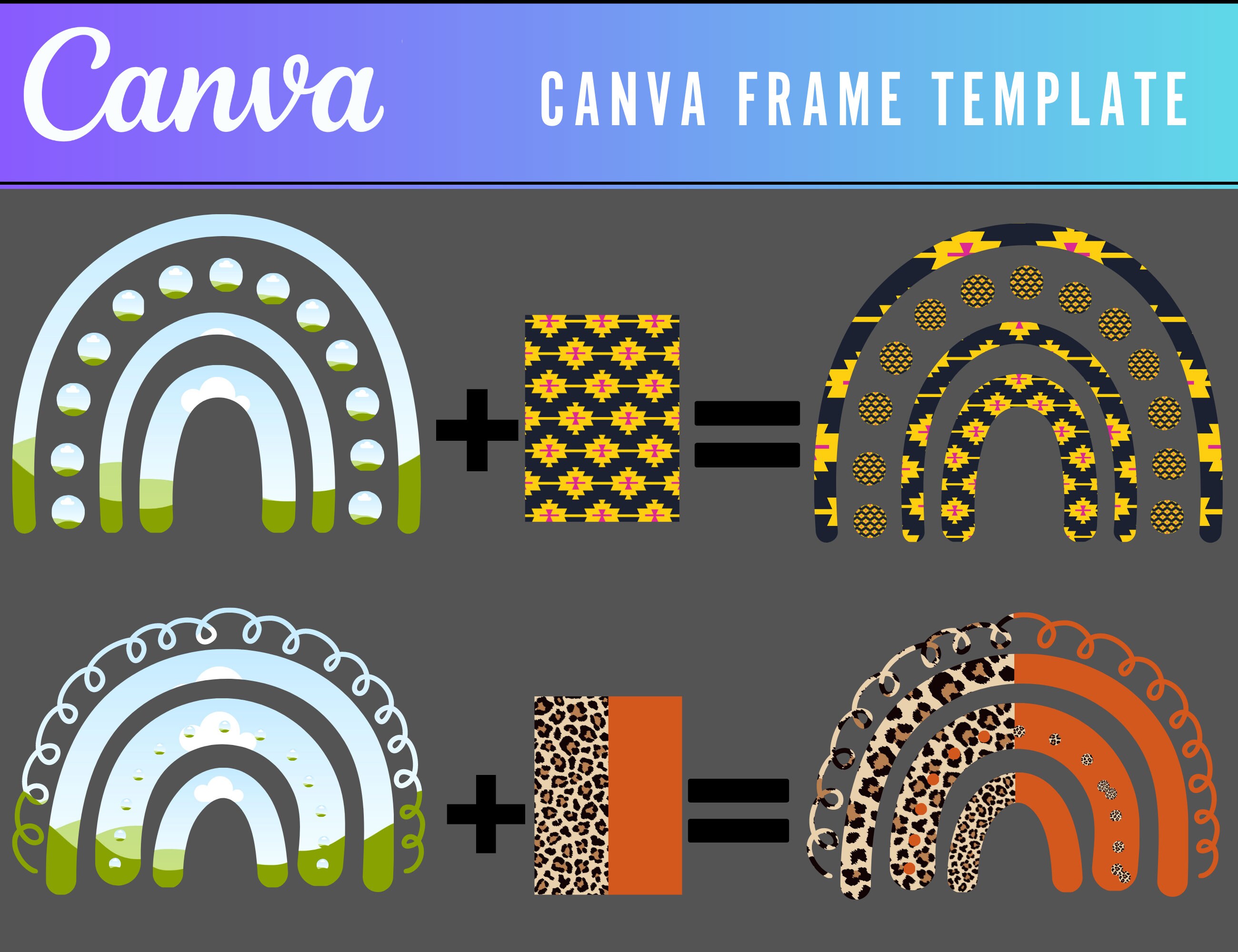 Editable Canva Frames Bundle: Set of 12 Boho Rainbows Easy - Etsy
