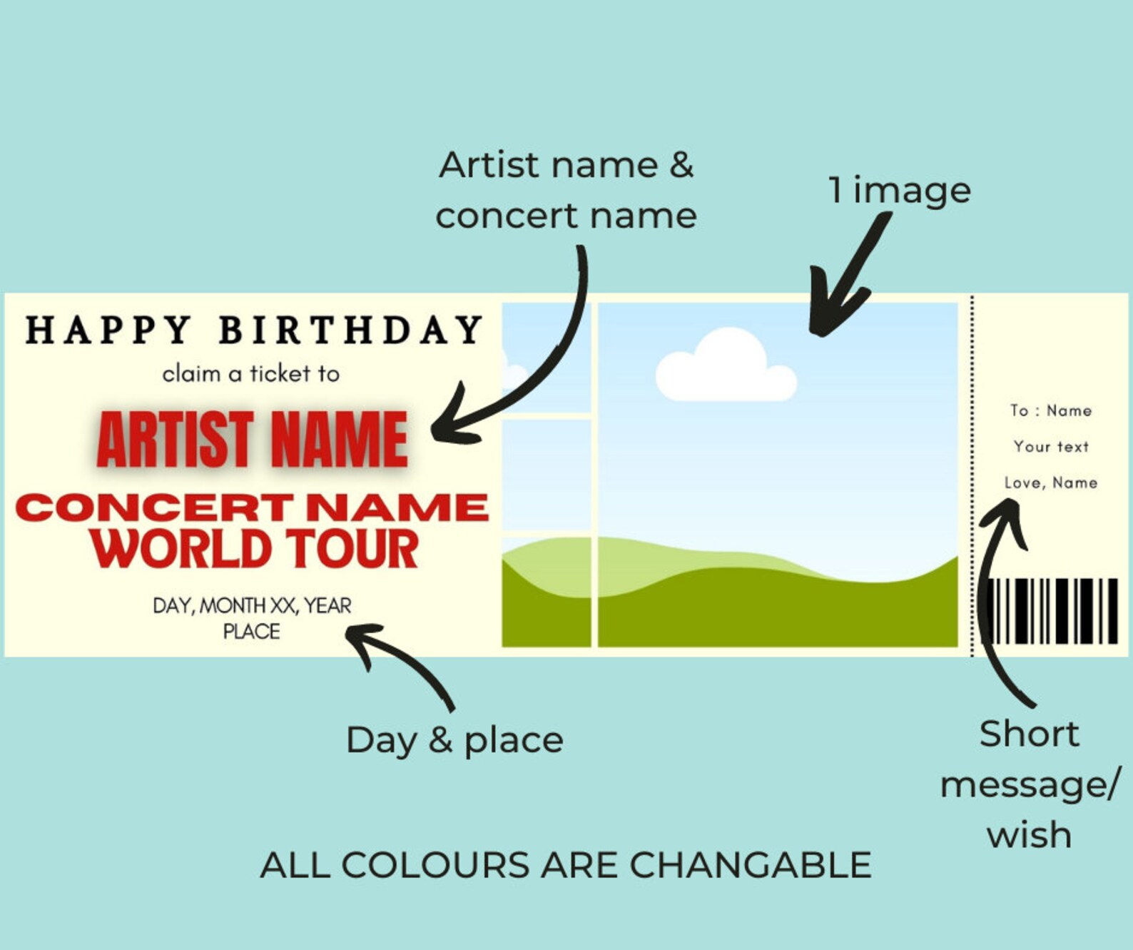 Printable Ticket Template Concert Birthday, Printable Digital Ticket ...