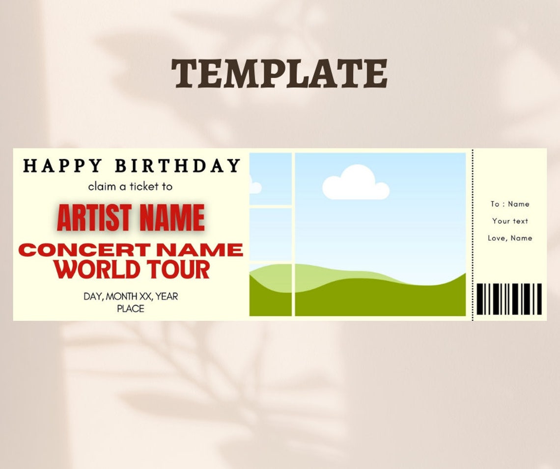 Printable Ticket Template Concert Birthday Printable Digital - Etsy