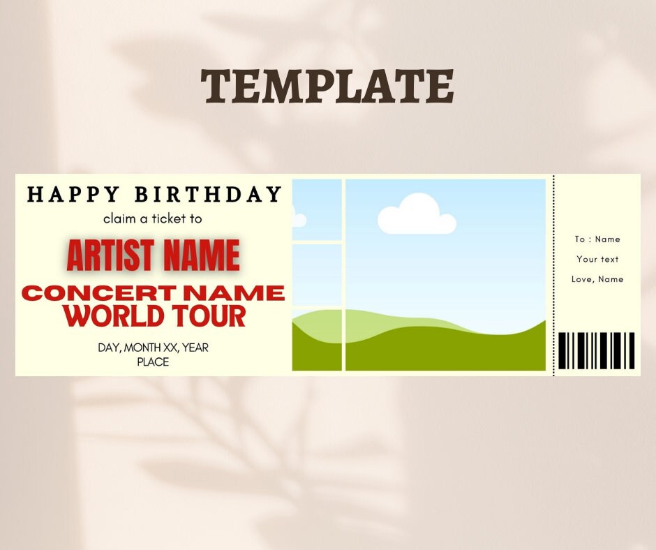 Printable Ticket Template Concert Birthday, Printable Digital Ticket ...