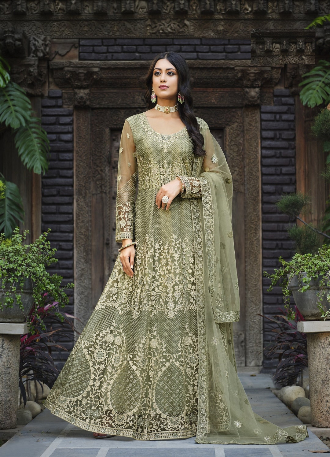 Traditional Anarkali Gown With Dupatta, Indian Outfits Full Flair ...