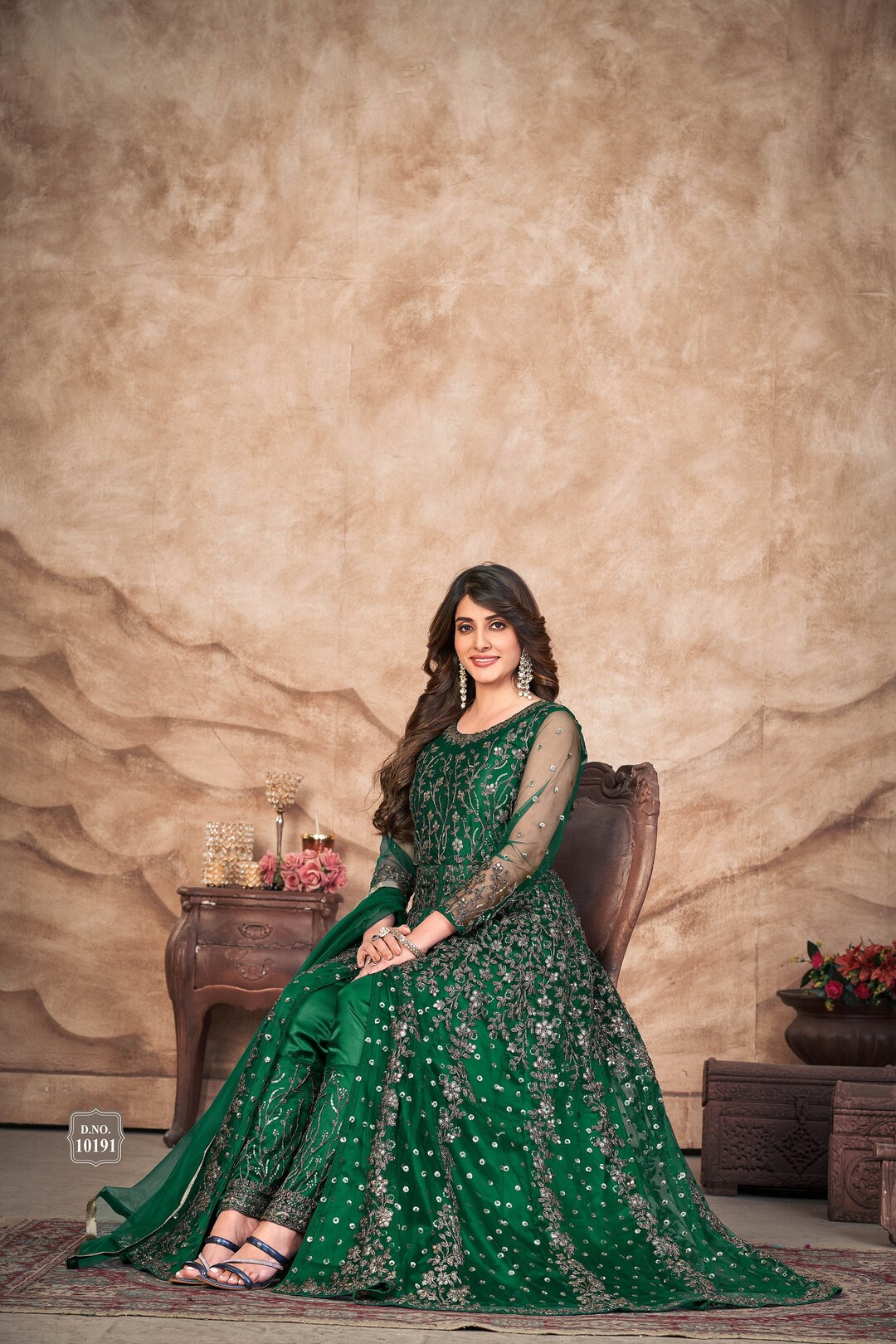 Pakistani Wedding Party Wear Long Ready Made Anarkali Net Dupatta Heavy ...
