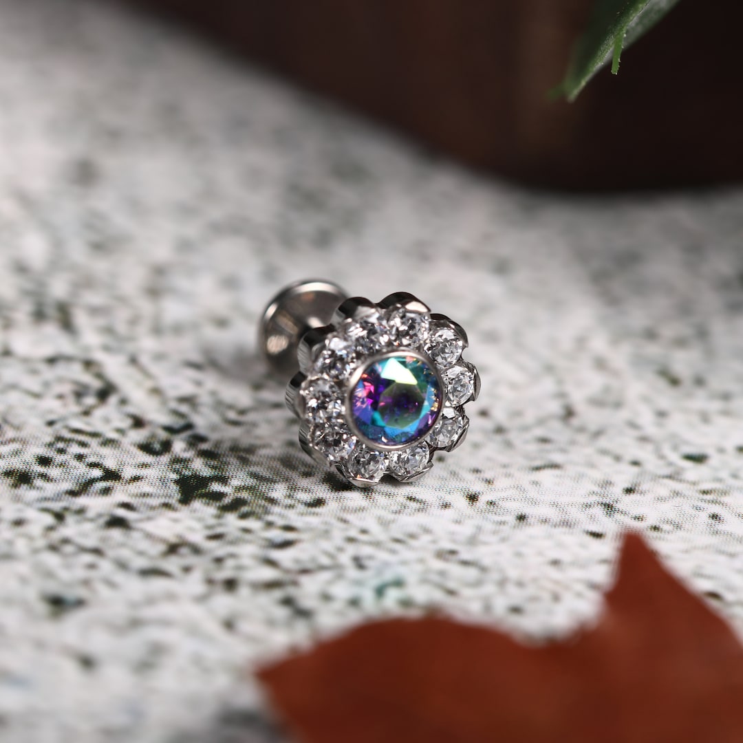 Nose Stud Ring Hoop Labret Stud Lip Ring G23 Titanium CZ Flat Back Stud ...