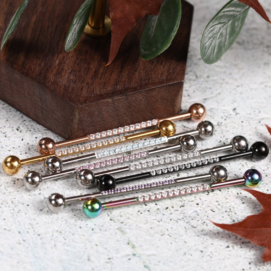 316L Surgical Steel Industrial Piercing Jewelry 14G Cartilage Earring 1 1/2 Inch 38mm Industrial ...