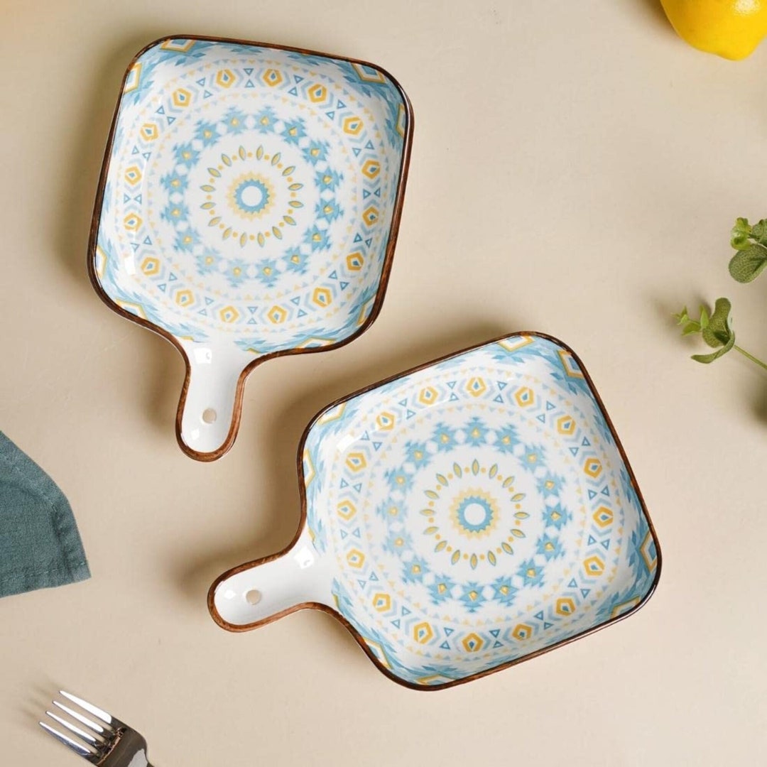 Handmade Mandala Patterned Square Ceramic Snack Plate / Dessert Plate ...