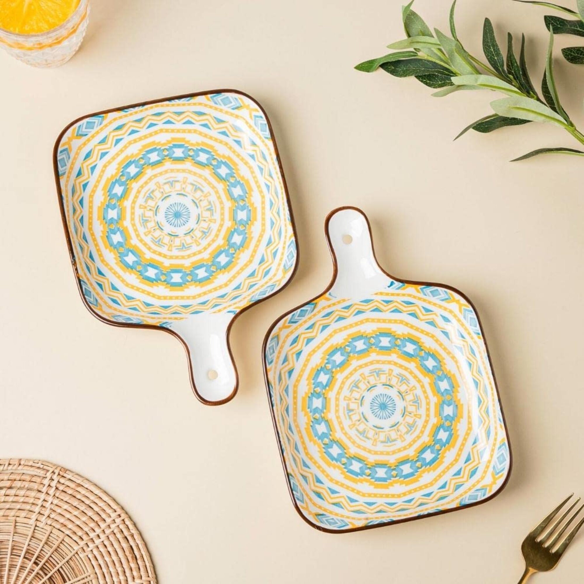 Handmade Mandala Patterned Square Ceramic Snack Plate / Dessert Plate ...