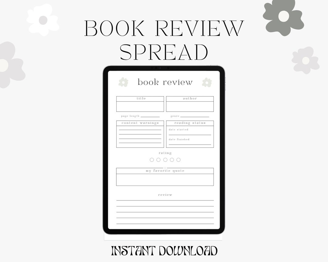 Book Review Template | Digital Reading Planner| Printable Book Review ...