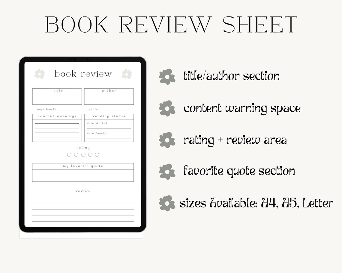 Book Review Template | Digital Reading Planner| Printable Book Review ...