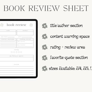 Book Review Template | Digital Reading Planner| Printable Book Review ...