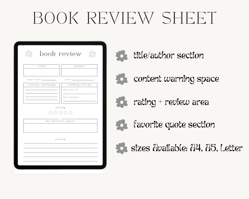 Book Review Template | Digital Reading Planner| Printable Book Review ...