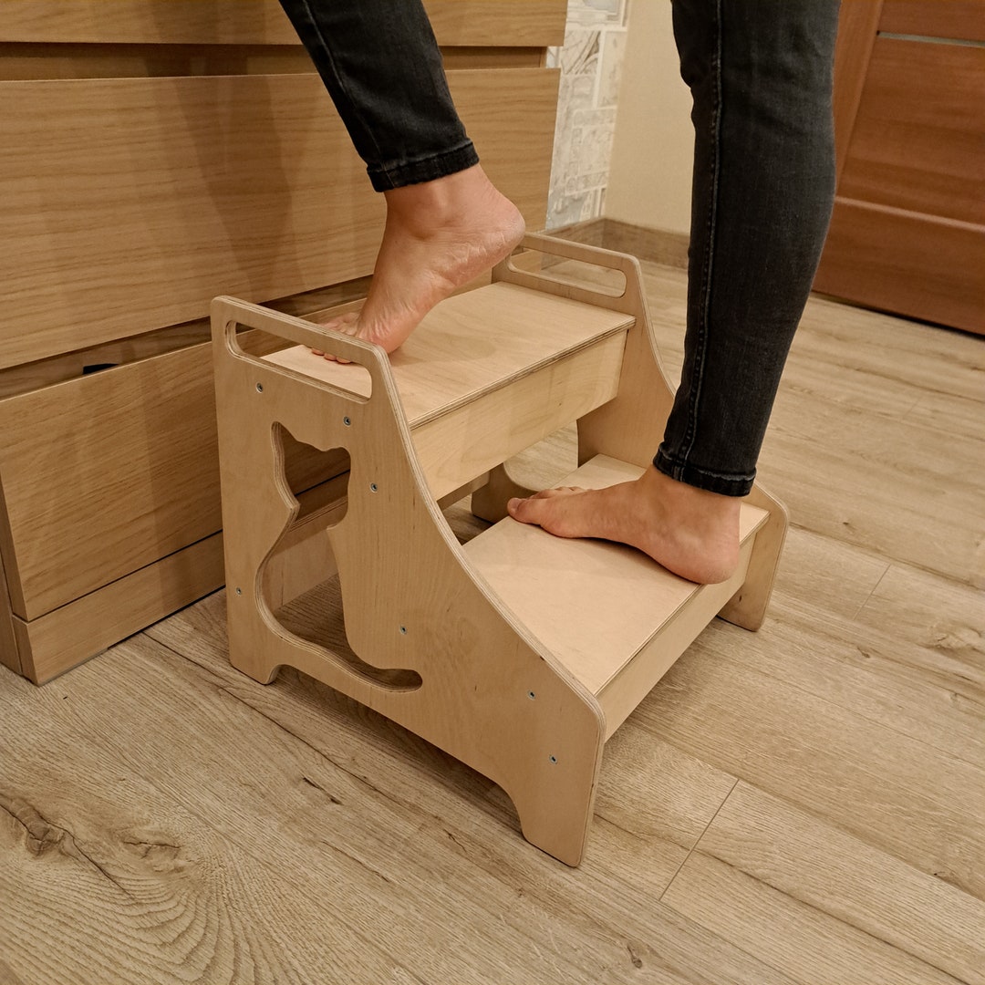Modern Wooden Step Stool for Home Use, Easy Reach for Toddlers & Adults ...