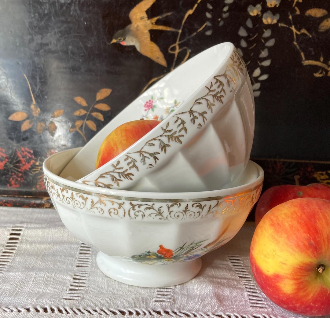 Vintage French Café Au Lait Bowls / Set of Two / Limoges / Longchamp ...