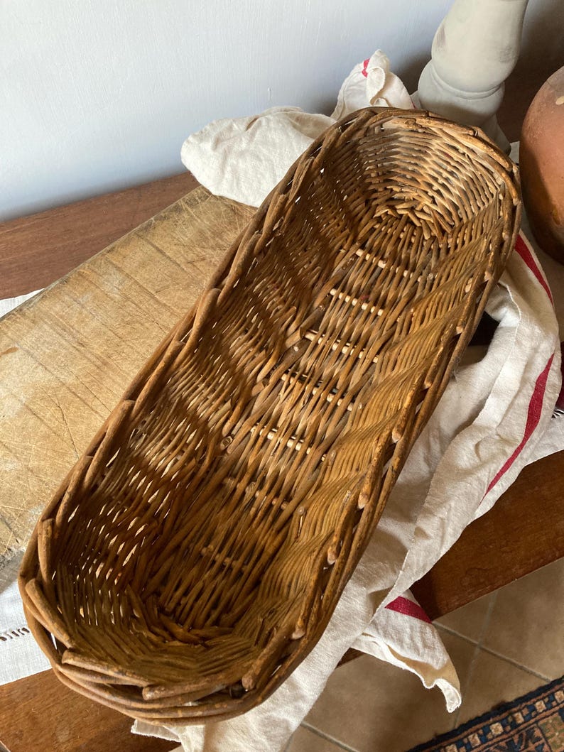 Vintage French Baguette Basket / Bread Basket / Handmade Wicker Basket ...