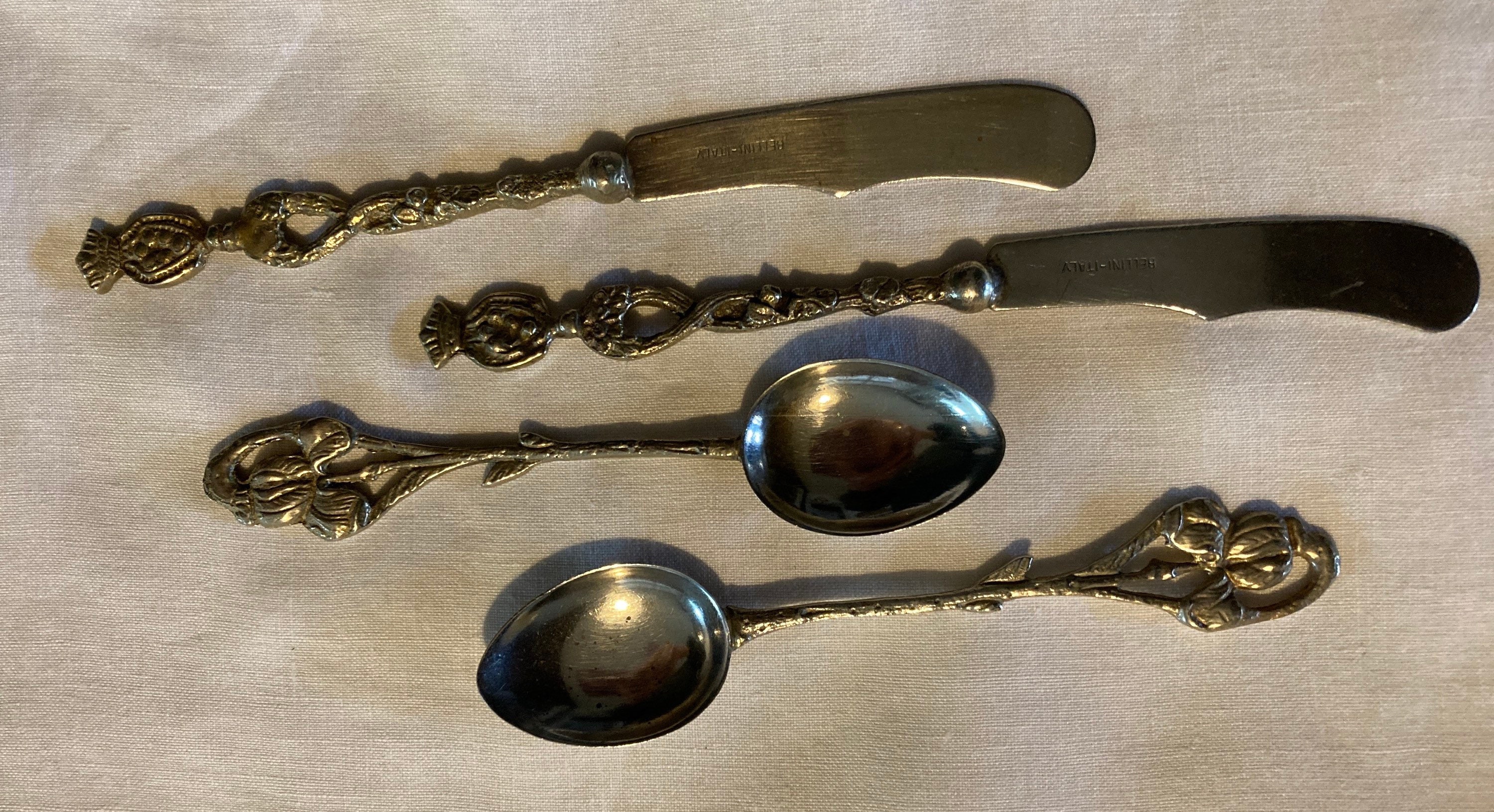 Set Ugo Bellini Cocktail Spoons and Knives / Brass Signed Bellini Italy ...