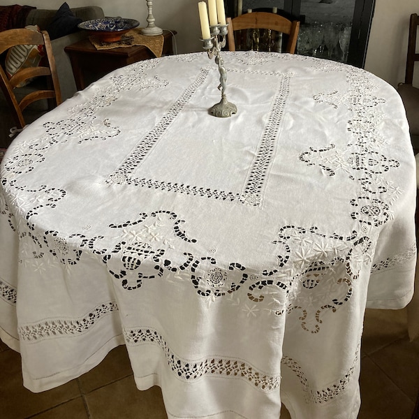 Antique Embroidered Lace Tablecloth - Etsy
