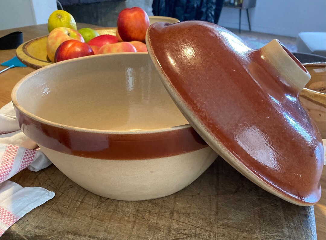 Vintage French Gres De Gien Earthenware Bowl With Dome Cover / Heavy ...