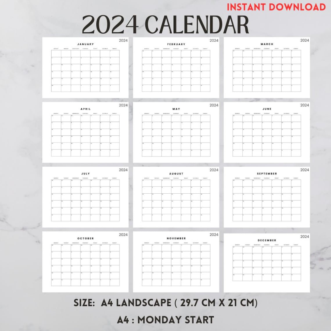 Printable 2024 Calendar Landscape, Monthly Calendar ,2024 Printable ...