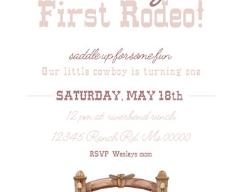 Custom PRINTED 5x7 First Rodeo Birthday Invitation, Cowboy, First Rodeo ...