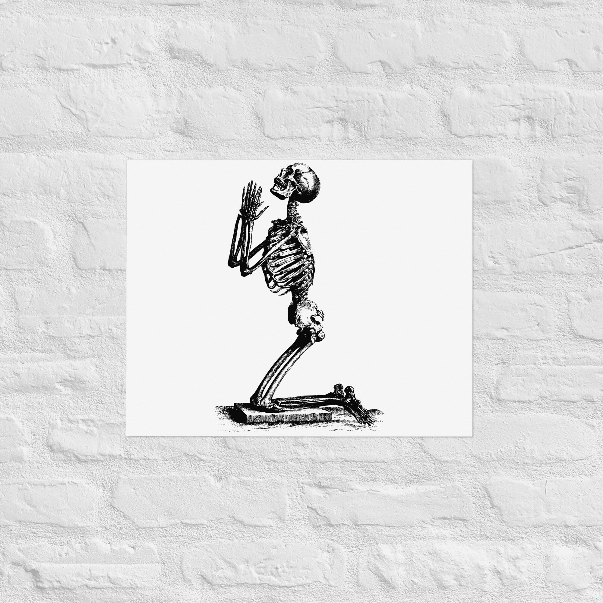 Black and White Praying Skeleton Poster Wall Art Print - Etsy