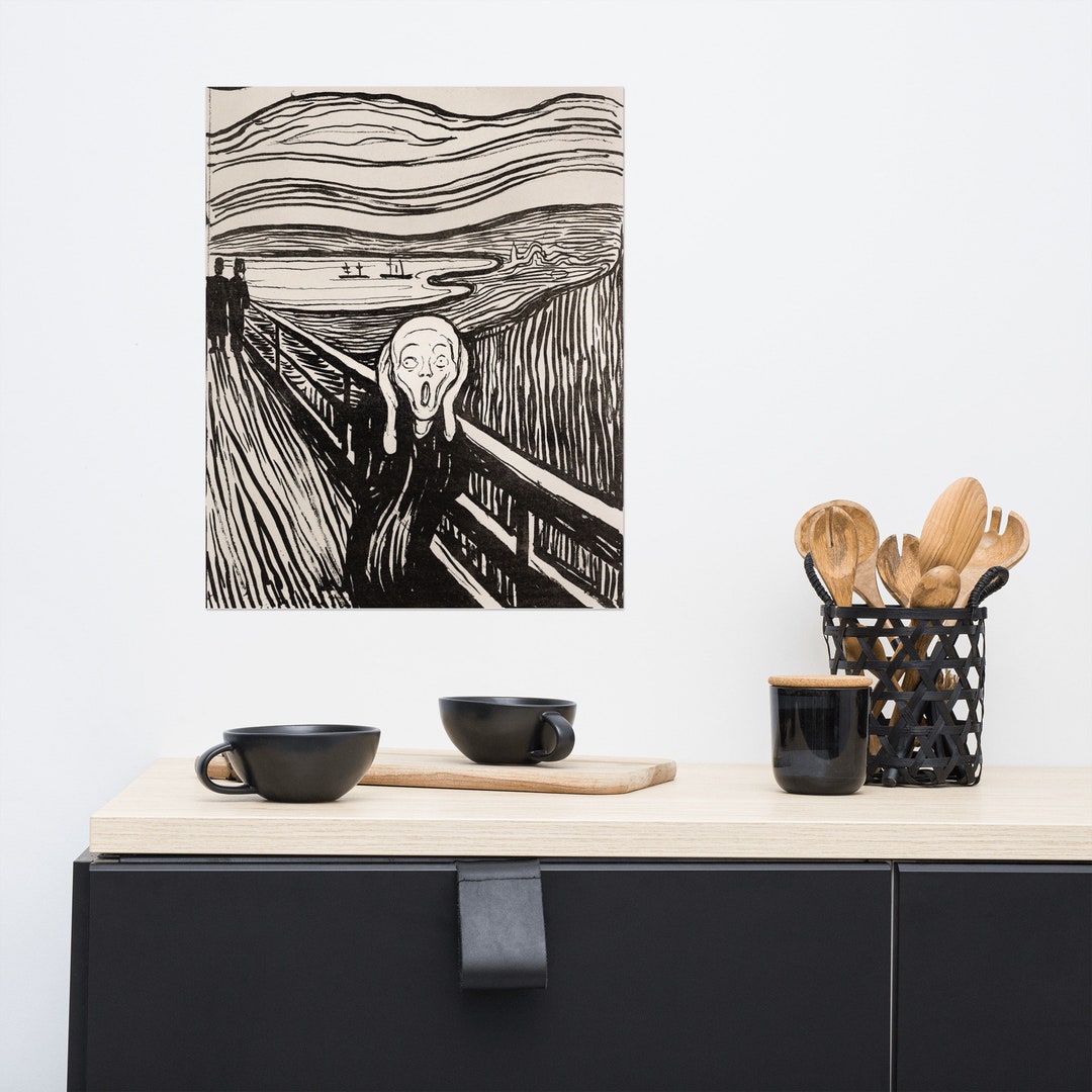 THE SCREAM 1895 Edvard Munch Reproduction Black and White High Quality ...