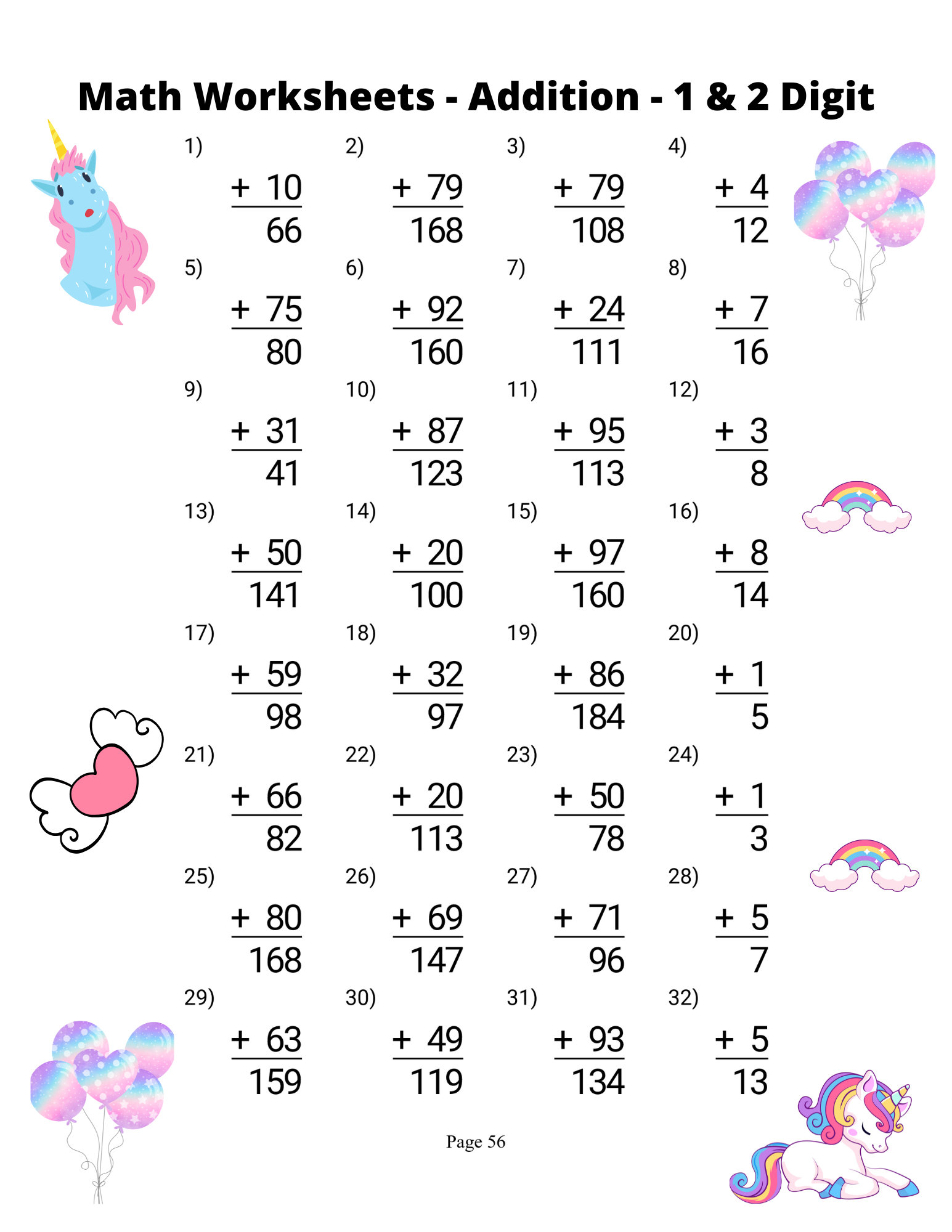 Math Worksheets Addition, 1920 Additions Single and Double Digit, Math ...